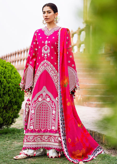 Embellished Pakistani Raw Silk Pink Kameez Salwar – Nameera by Farooq