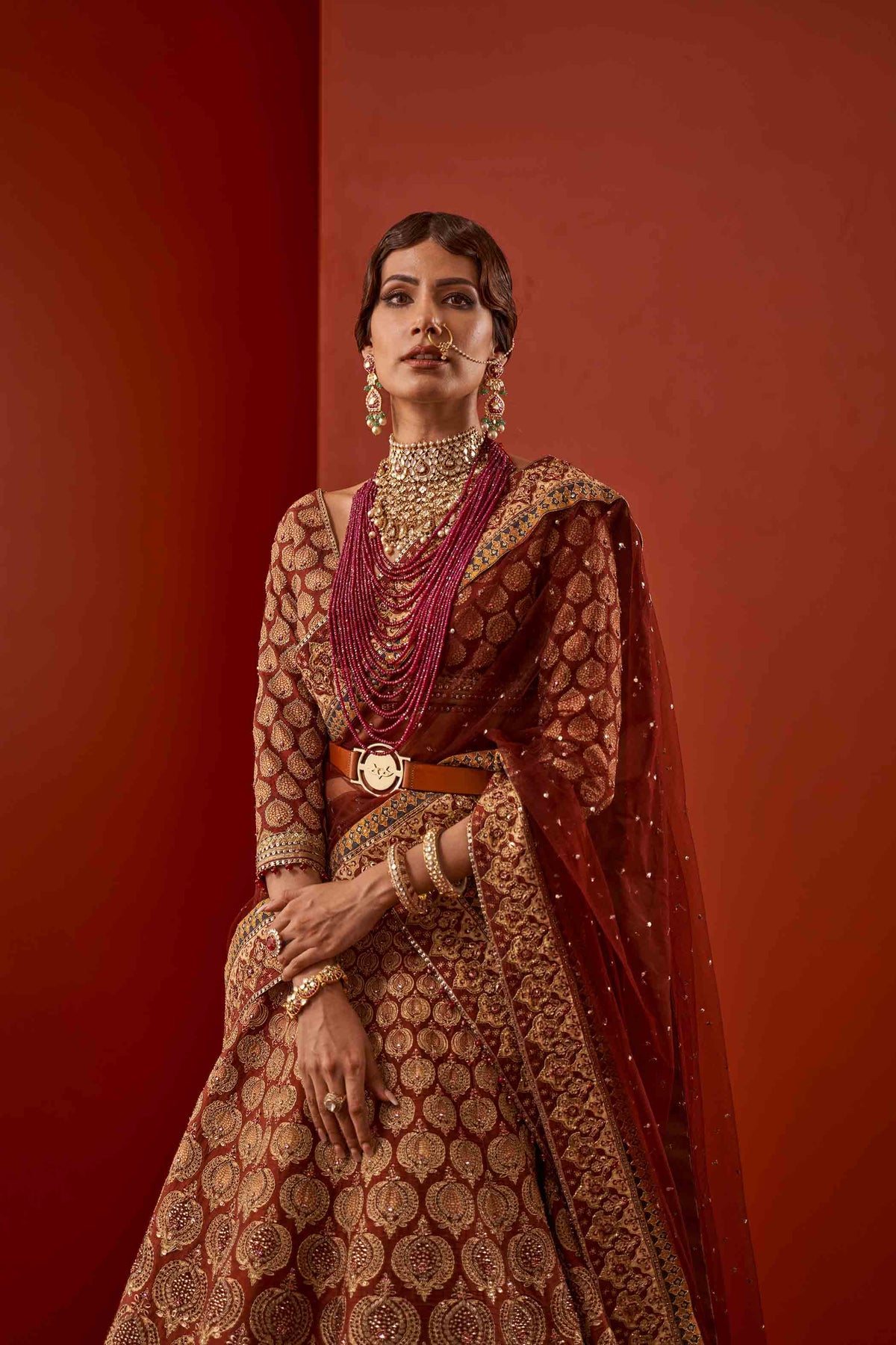 Beautifully Embellished Red Bridal Lehenga in Jamawar Print – Nameera ...