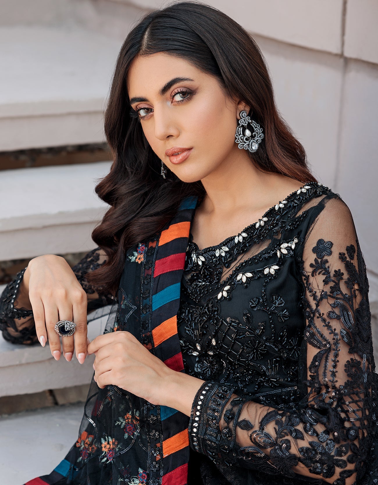 Organza Embroidered Frock Suit Pakistani Party Dresses – Nameera by Farooq