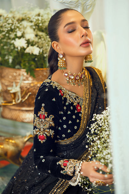 Embroidered Black Velvet Saree Pakistani Wedding Dresses – Nameera by ...