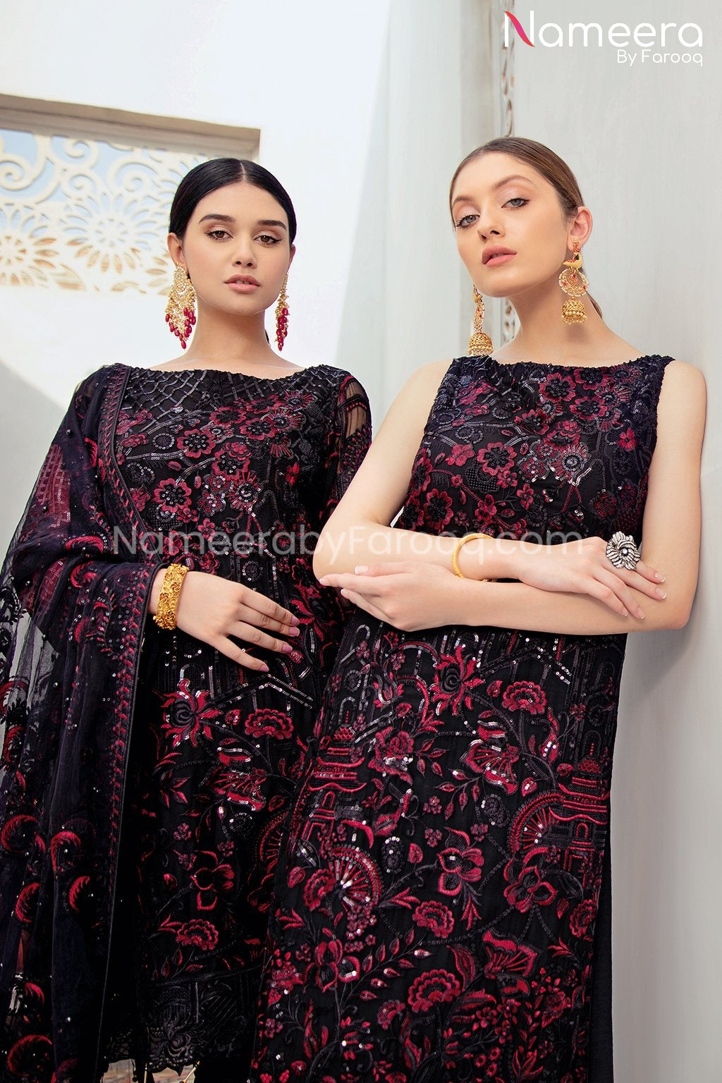 Baroque Pakistani Maxi Dress in Black Color Online 2021 – Nameera by Farooq