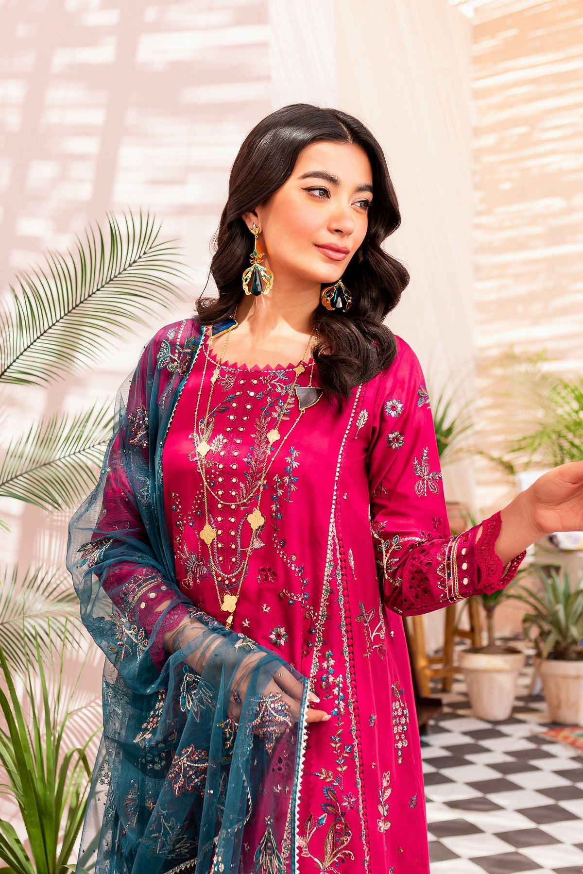 Embroidered Pakistani Eid Dress in Kameez Trouser Style – Nameera by Farooq