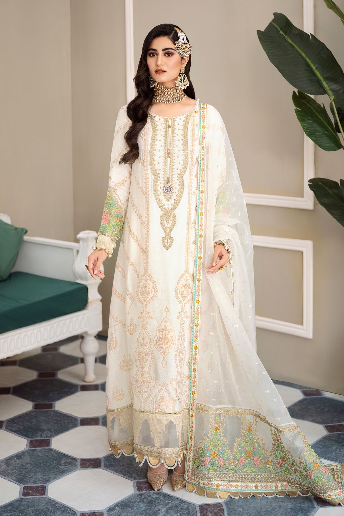 Embroidered Pakistani Long Frock Dupatta Wedding Dress – Nameera by Farooq