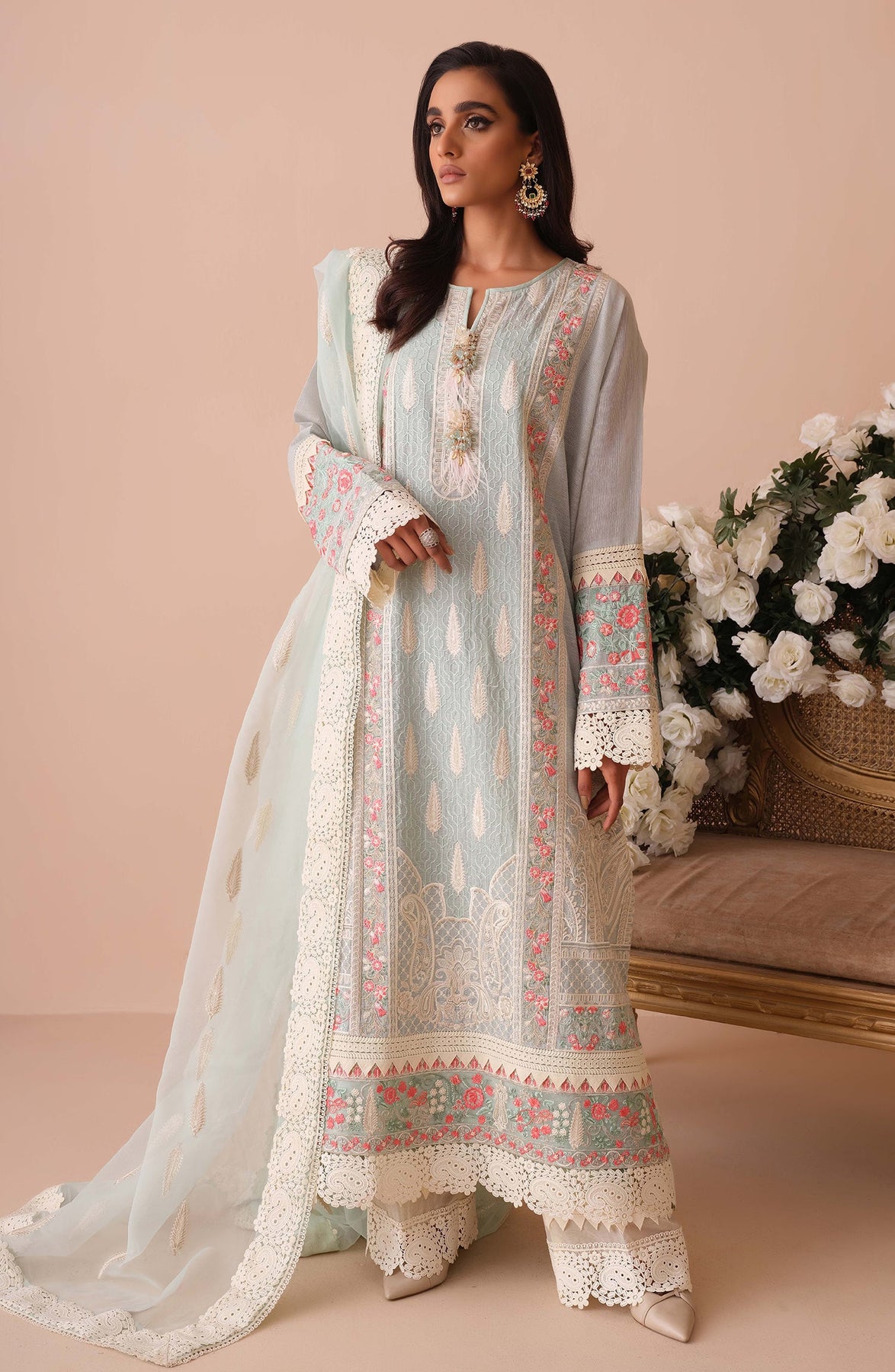 Embroidered Pakistani Net Salwar Kameez and Dupatta Dress – Nameera by ...