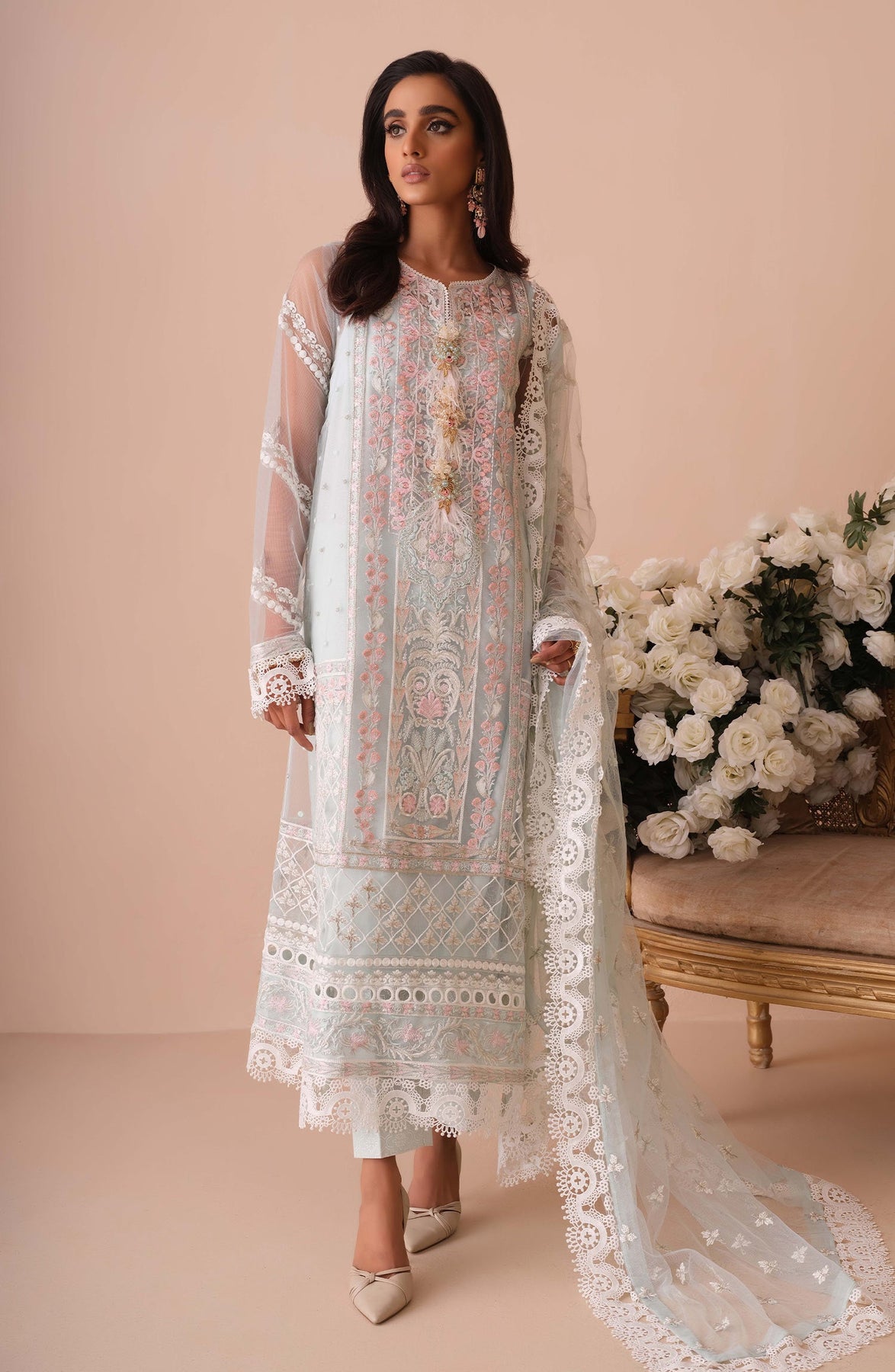 Embroidered Pakistani Net Salwar Kameez and Dupatta Dress – Nameera by ...