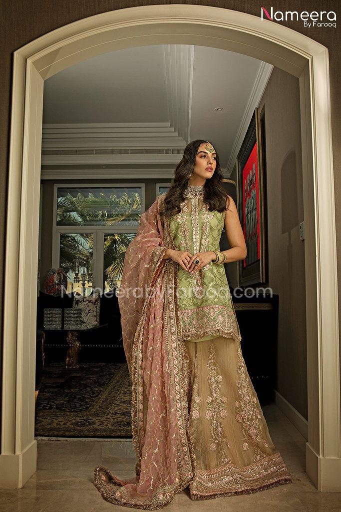 Embroidered Pakistani Sharara with Short Kurti Online – Nameera by Farooq