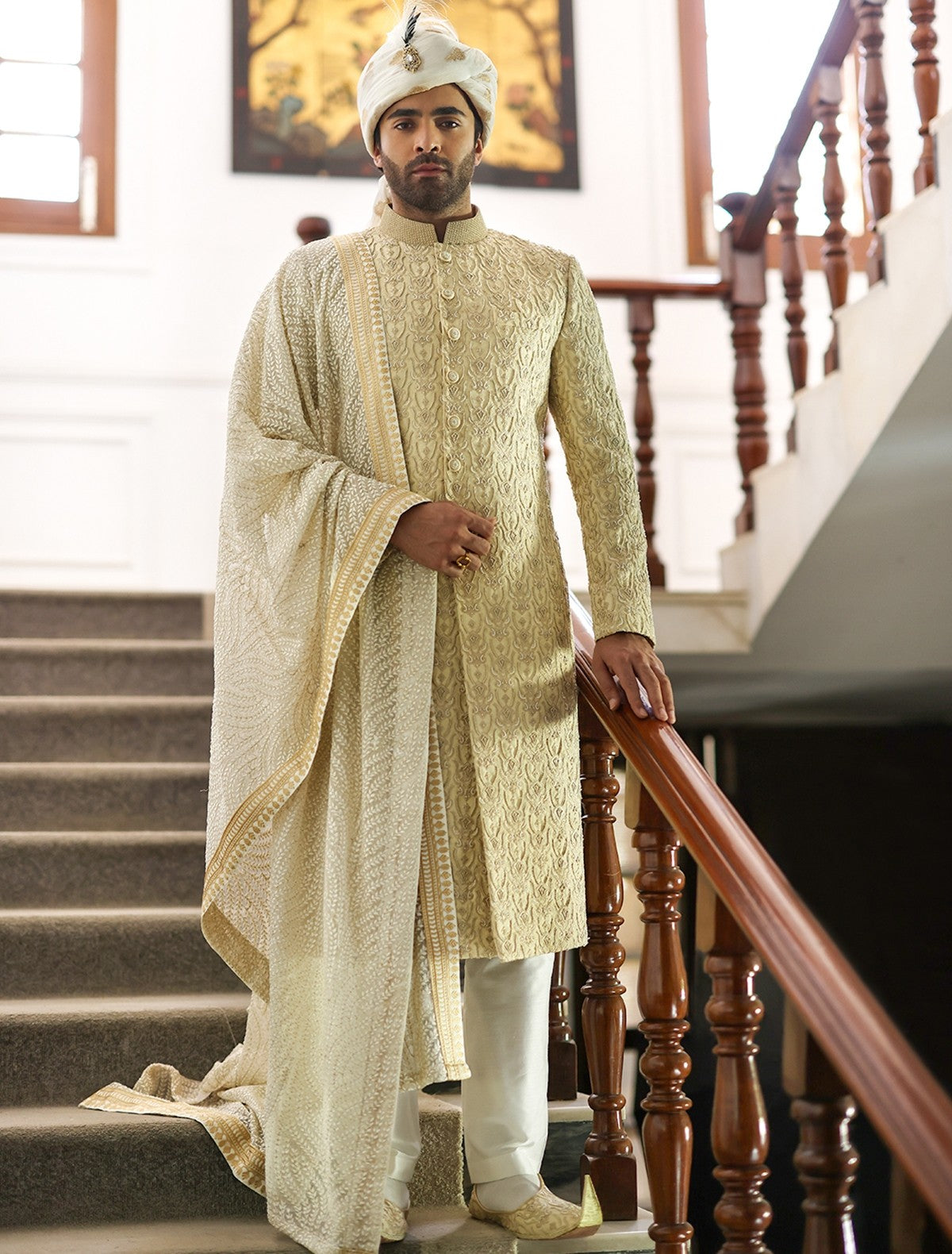 Embroidered Sherwani Shirt Salwar for Pakistani Grooms – Nameera by Farooq