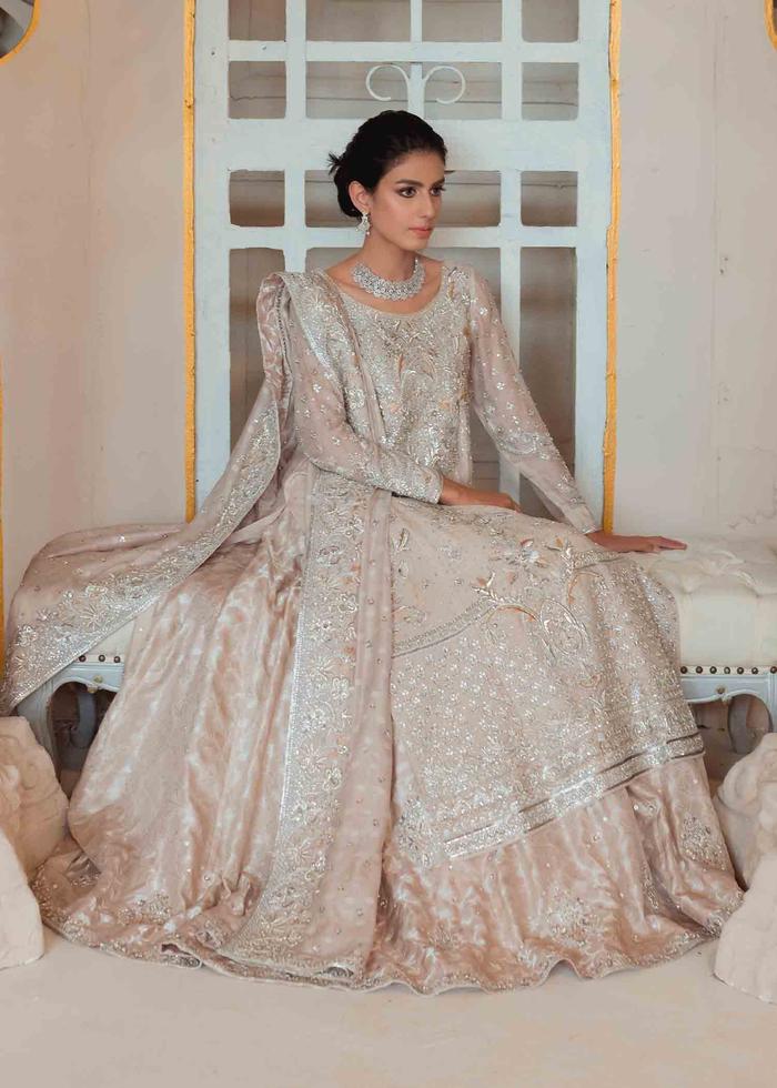 Pretty Embroidered Walima Dress in Ivory White in Long Frock – Nameera ...