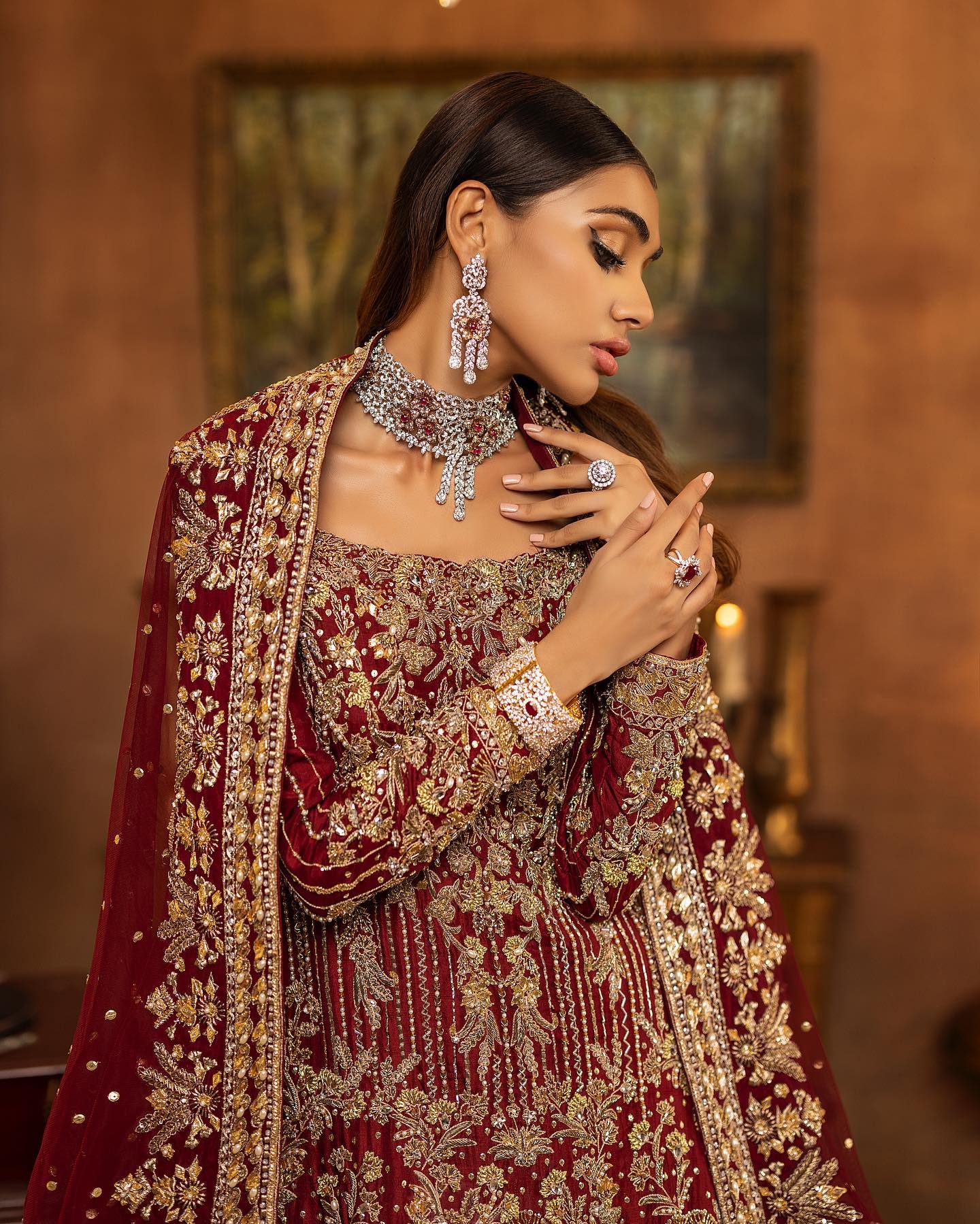Farshi Lehenga Kameez Deep Red Bridal Dress Pakistani – Nameera by Farooq