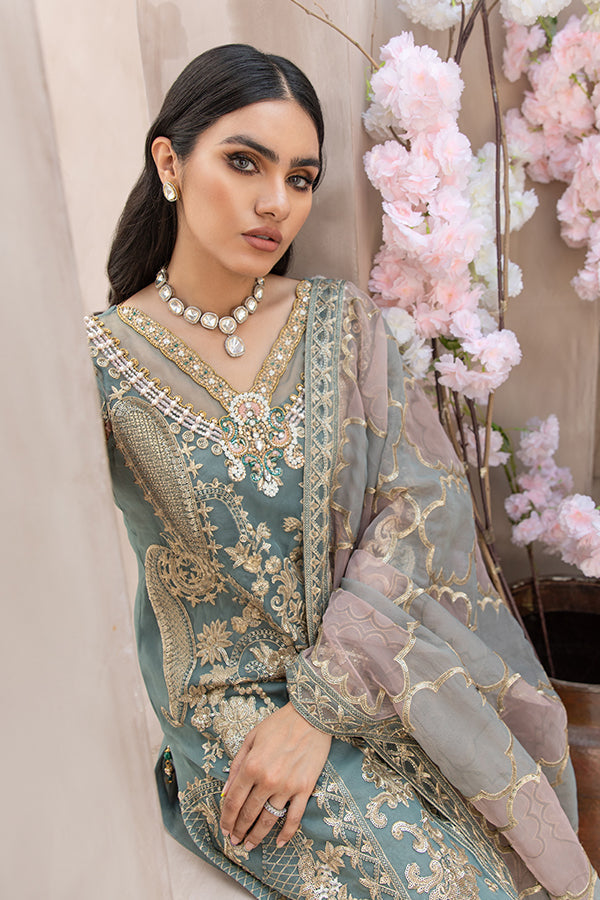 Festive Pakistani Embroidered Dress in Organza Kameez Trousers and Dup ...
