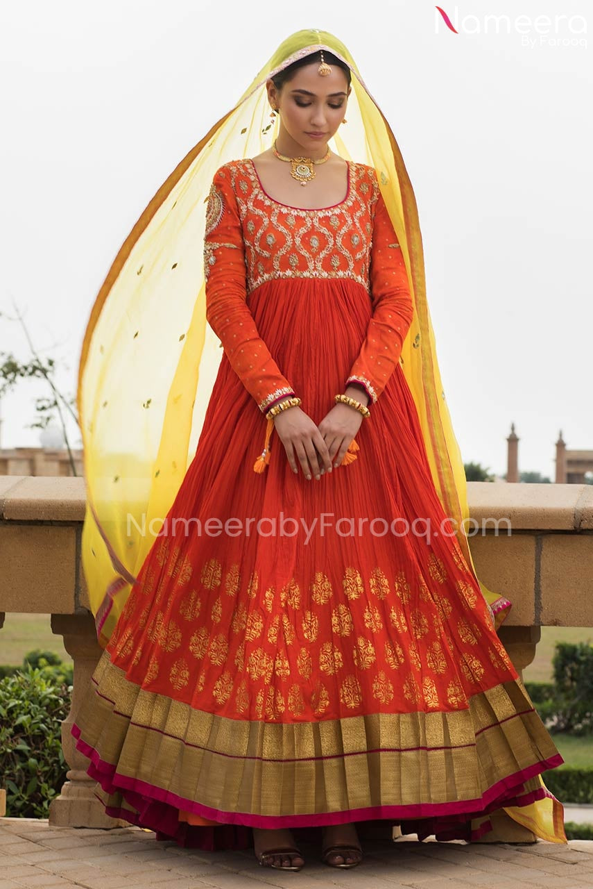 Fetching Pakistani Long Frock In Anarkali Style 2021 – Nameera by Farooq