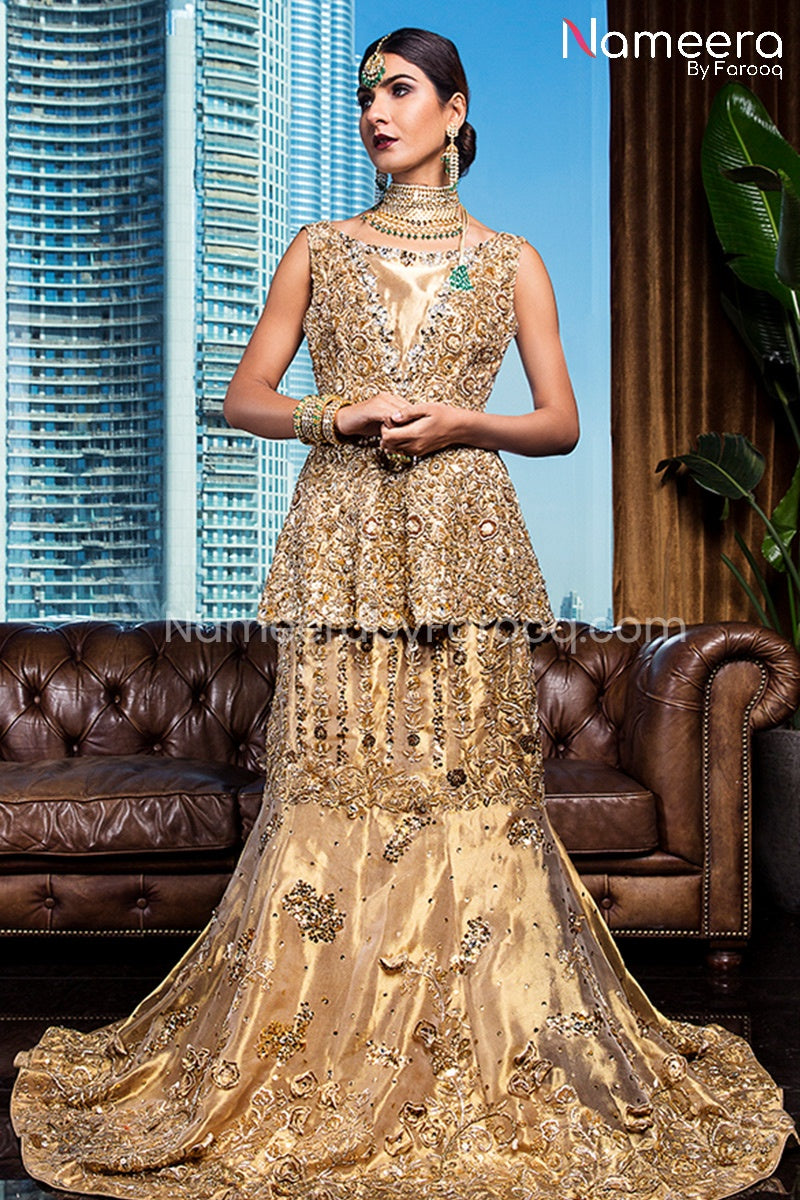 Latest Peplum Frock with Fishtail Bridal Lehenga Online – Nameera by Farooq