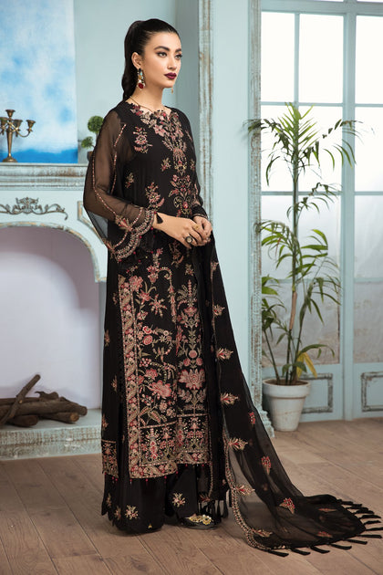 Formal Chiffon Pakistani Dress in Black Color by Designer – Nameera by ...