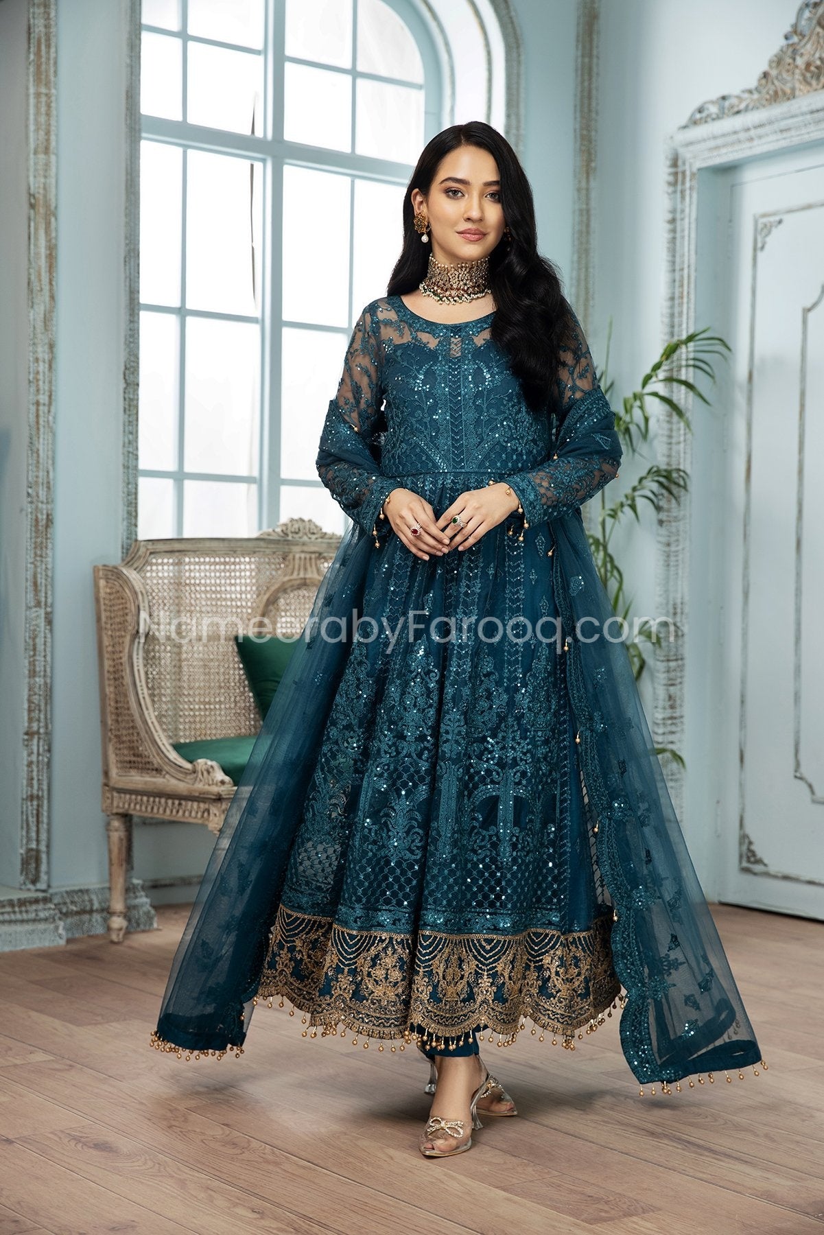 Formal Pakistani Frock Dress in Teal Blue Shade Online 2021 – Nameera ...