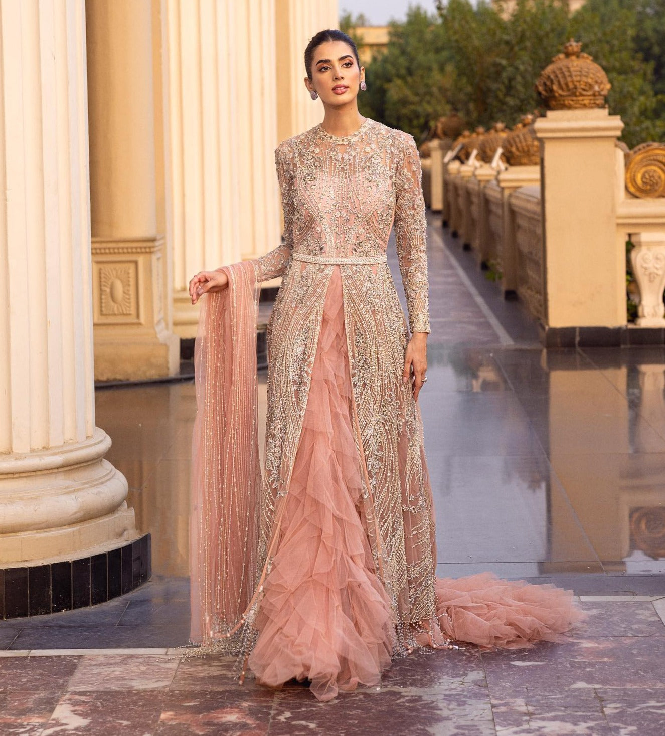 Front Open Gown Pakistani with Wedding Lehenga Dress – Nameera by Farooq