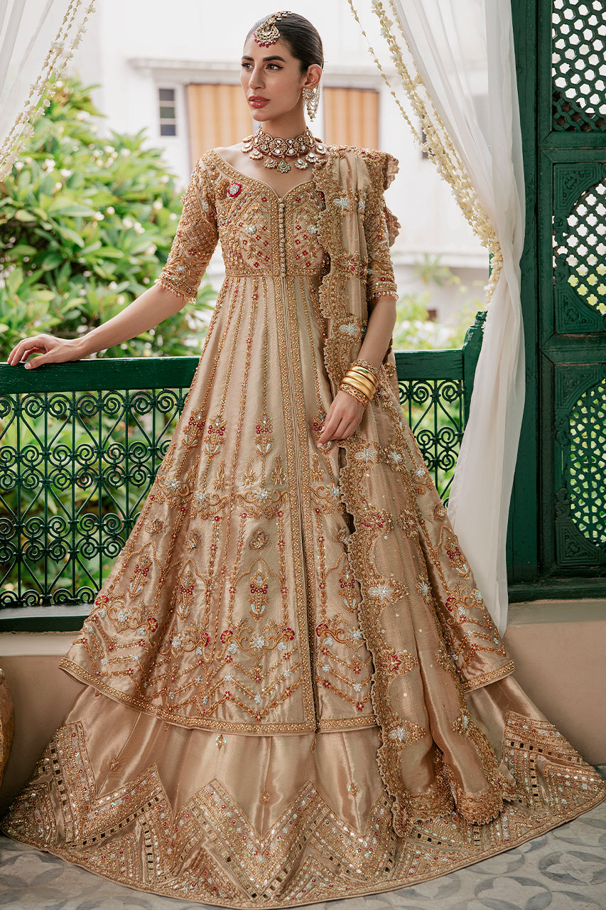 Gold Lehenga Frock Bridal for Pakistani Bridal Wear – Nameera by Farooq