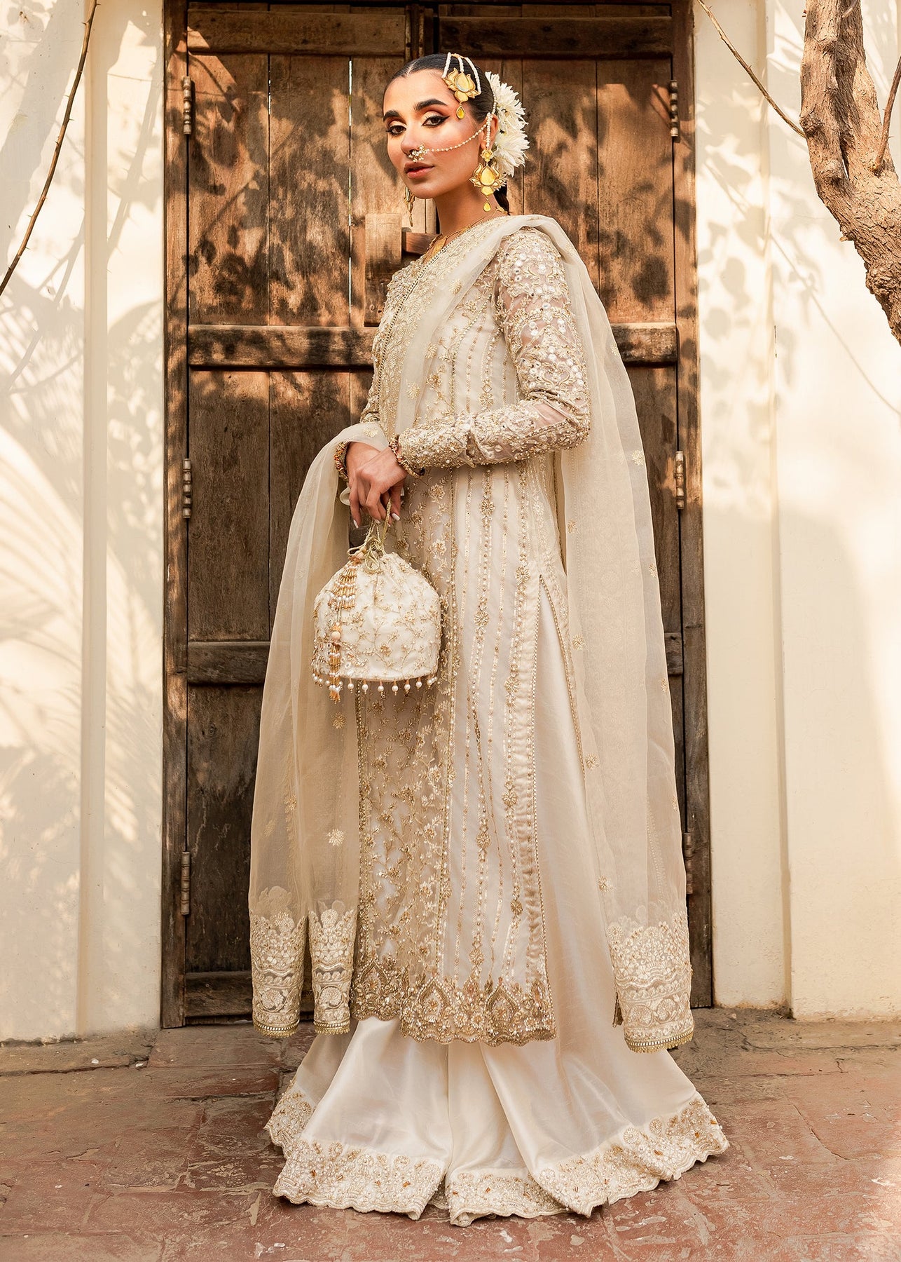 Gold Shirt Sharara Bride for Pakistani Wedding Dresses – Nameera by Farooq