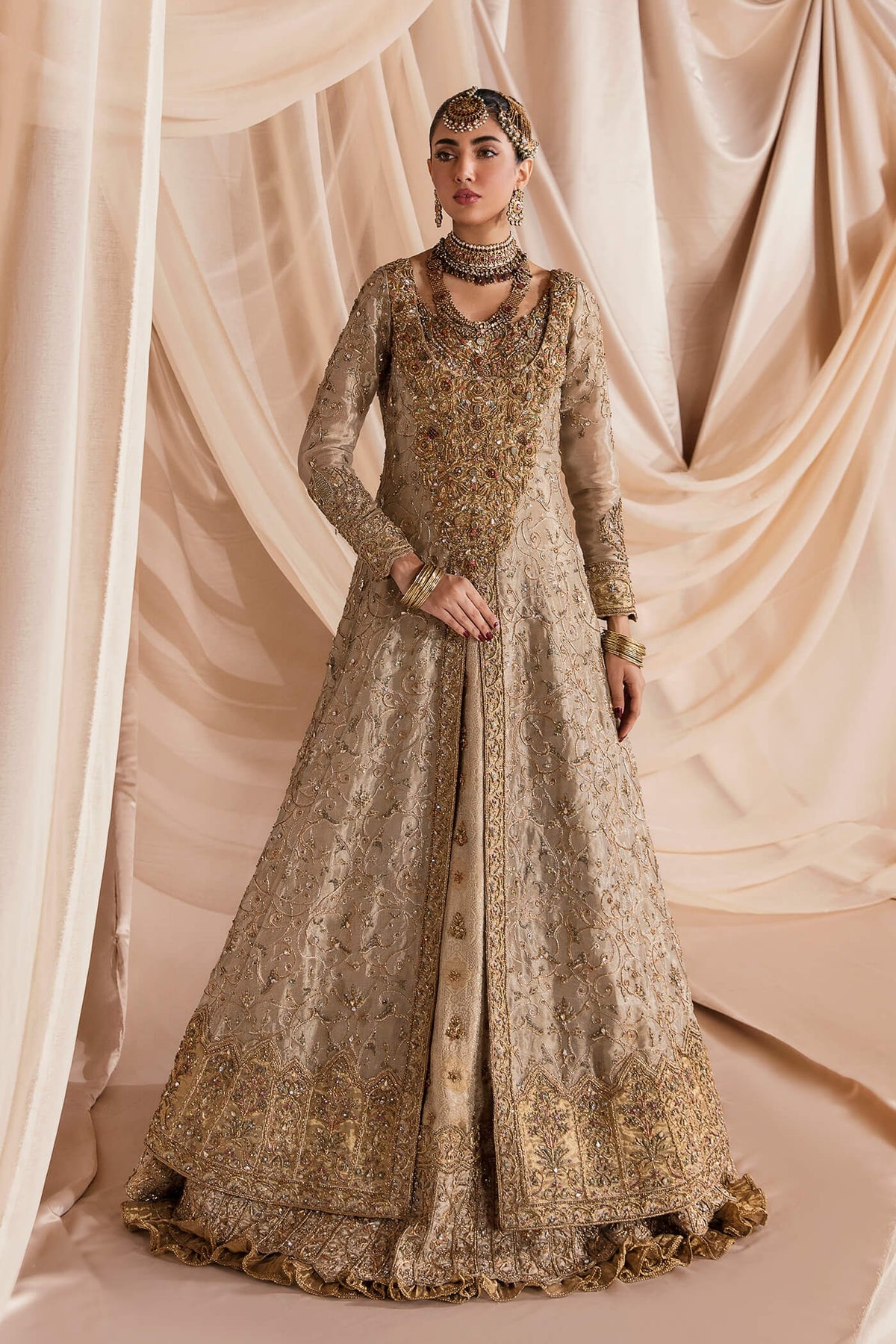 Heavy Golden Tissue Lehenga Pakistani Wedding Dresses – Nameera by Farooq