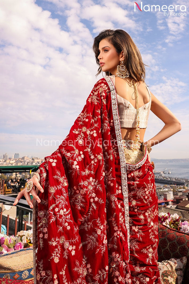Embellished Bridal Red Saree Dress Pakistani Online 2021 – Nameera by ...