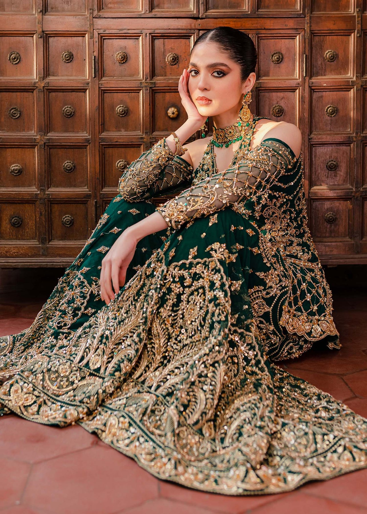 Green Kameez and Sharara for Pakistani Mehndi Dresses – Nameera by Farooq