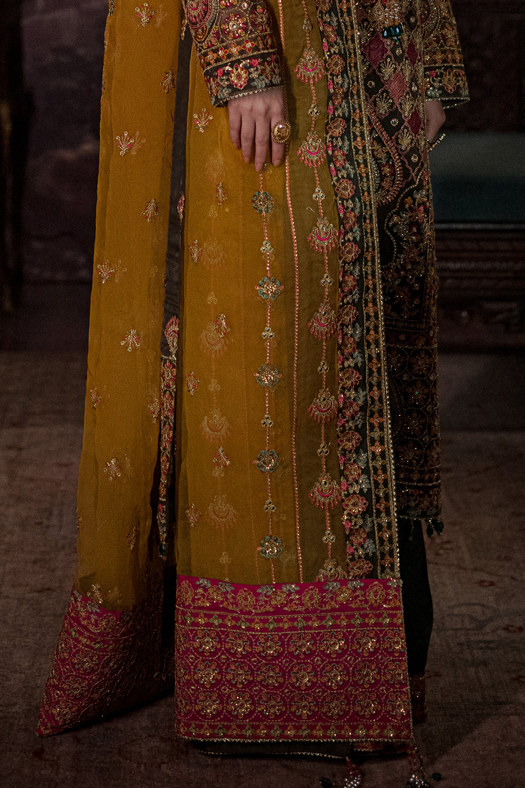 Embellished Green Mehndi Dress in Kameez Trouser Style – Nameera by Farooq
