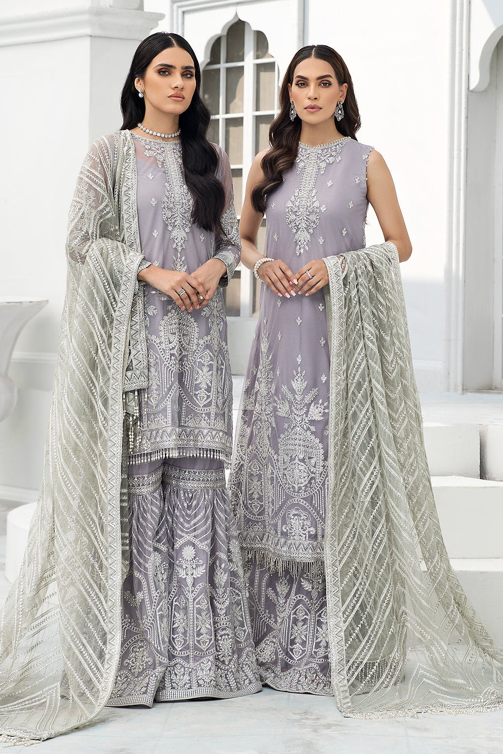 Buy Grey Maria B Pakistani Kurti Sharara Party Wear – Nameera by Farooq