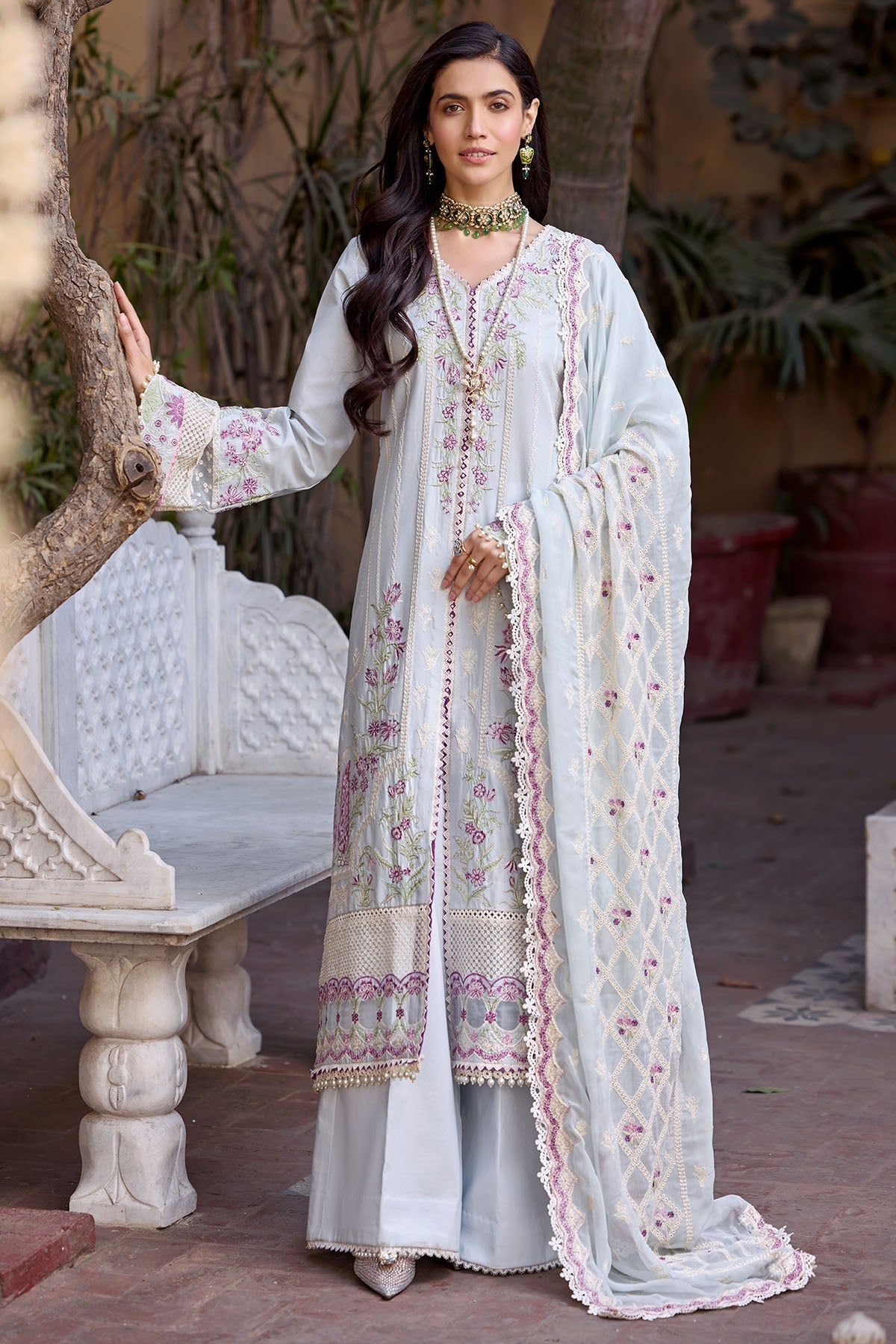 Shop Grey Pakistani Kameez Trousers Dupatta Eid Dress – Nameera by Farooq