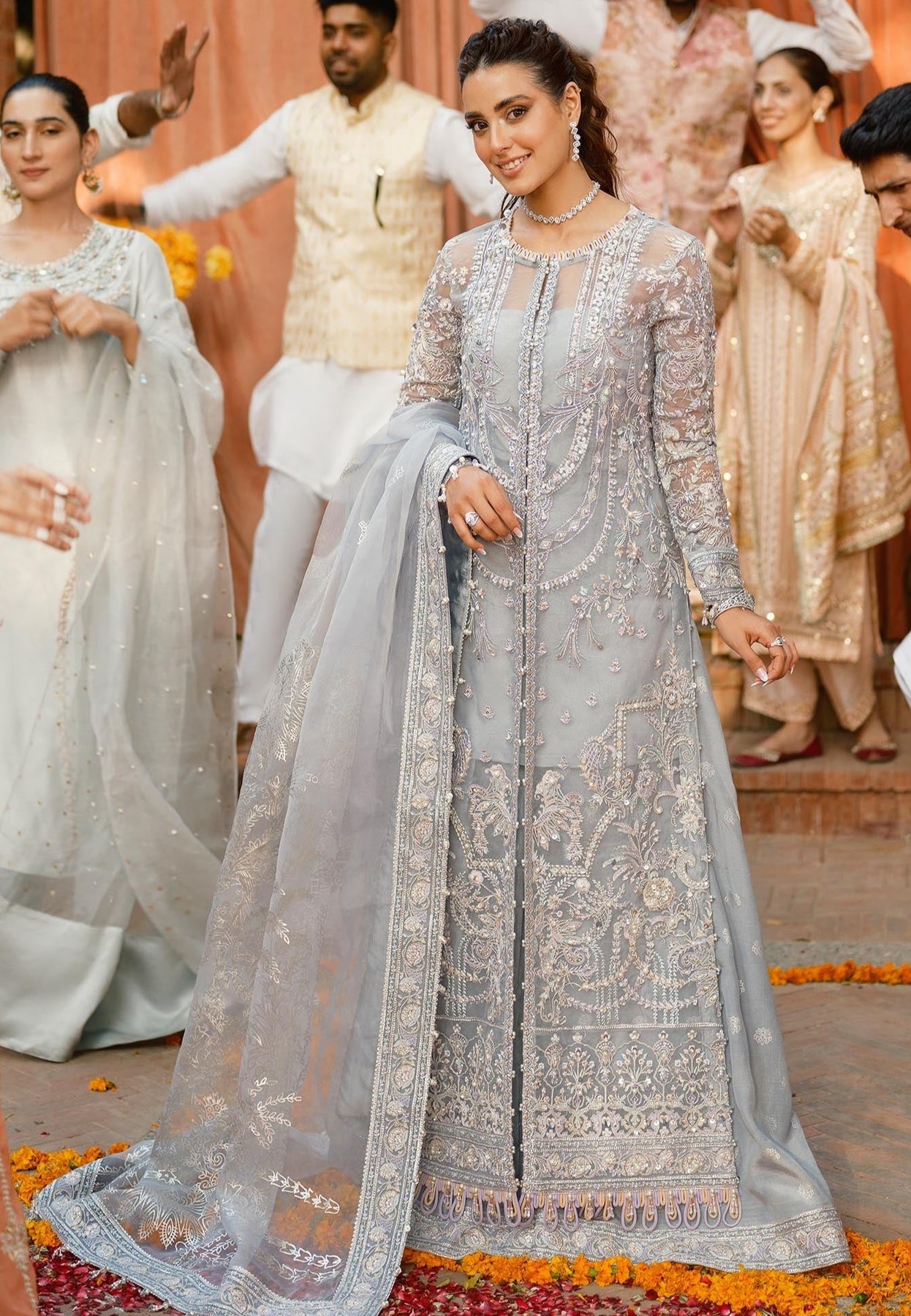 Grey Pakistani Suit in Kameez Trouser Style for Wedding – Nameera by Farooq