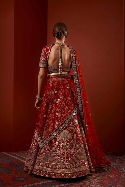 Heavy Bridal Red and Golden Lehenga Choli Dress for Barat – Nameera by ...