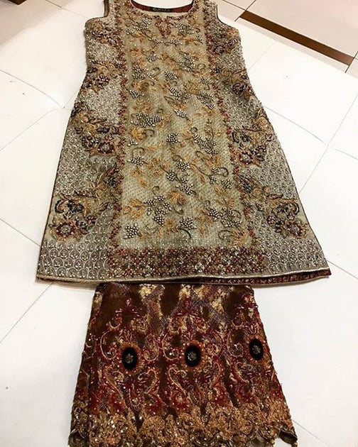 Off white golden and maroon gharara jamawar cloth set with heavydabka ...