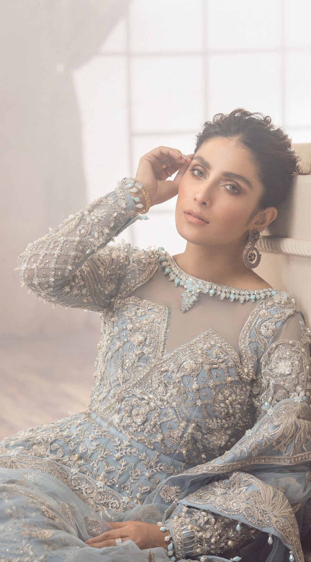 Ice Blue Lehenga Bridal Dress in Gown Style for Walima Wear – Nameera ...