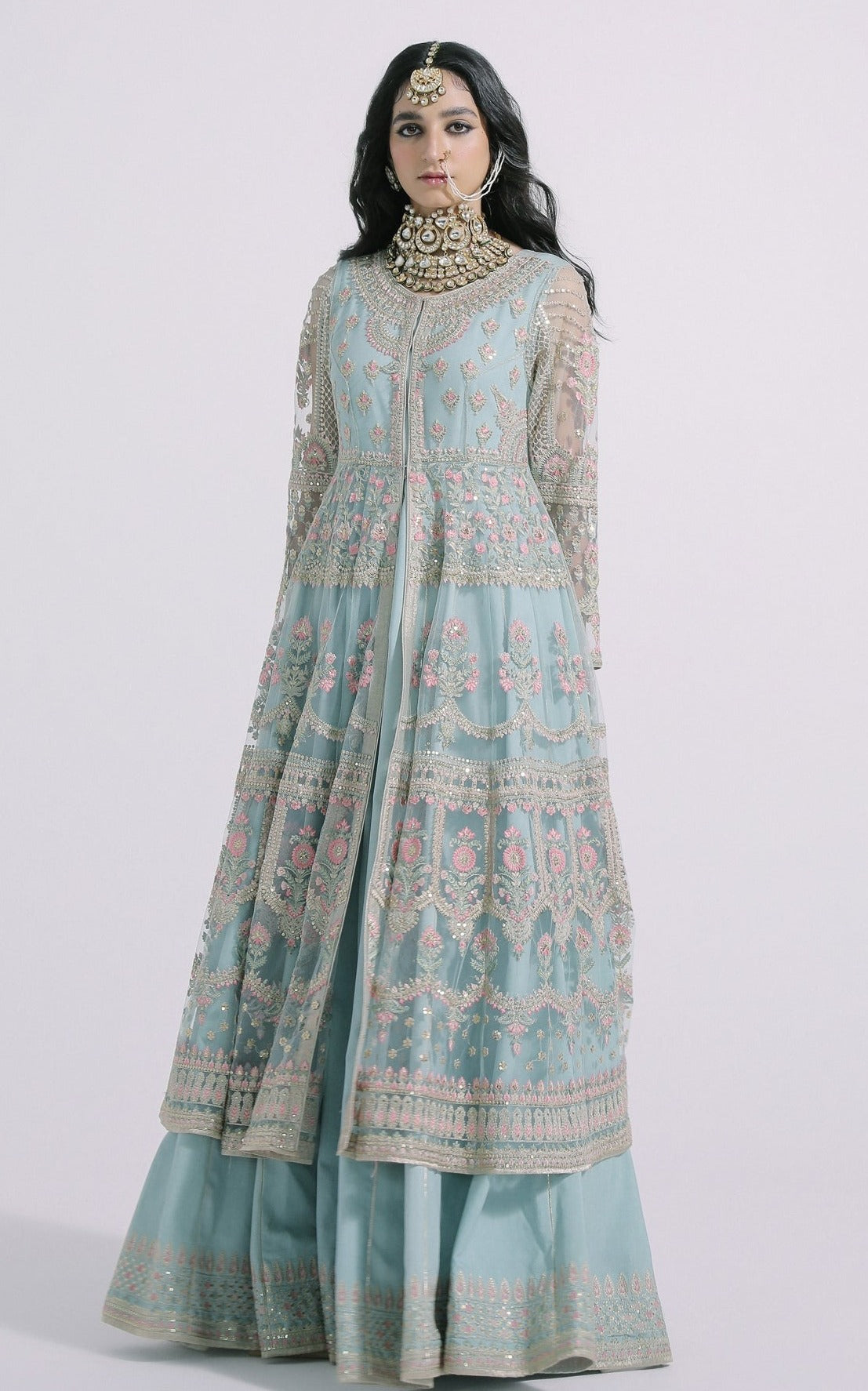 Embellished Ice Blue Traditional Pishwas for Indian Wedding Wear ...
