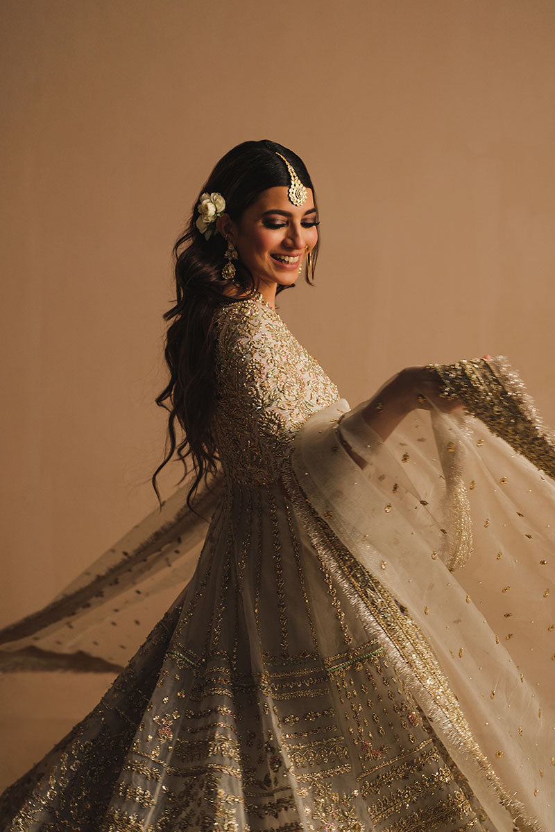 Dusty White Traditional Pishwas for Indian Wedding Wear – Nameera by Farooq