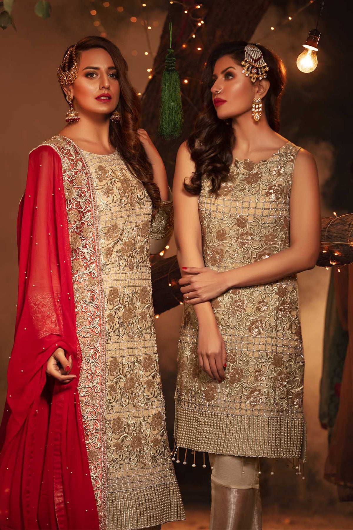 Online Latest Indian Formal Dress in Gold Beige 2019 – Nameera by Farooq