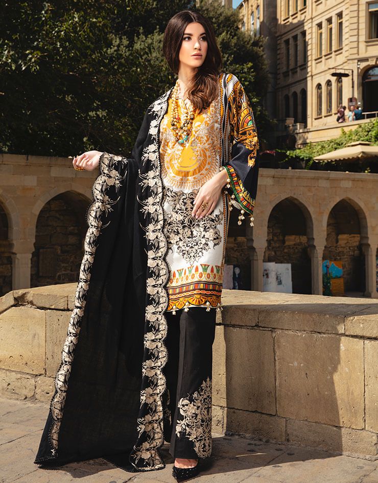 Indian designer linen dress embroidered for winter wear – Nameera by Farooq