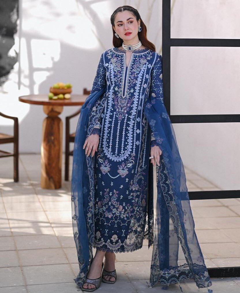 Kameez Trouser Dupatta Pakistani Blue Dress for Eid – Nameera by Farooq