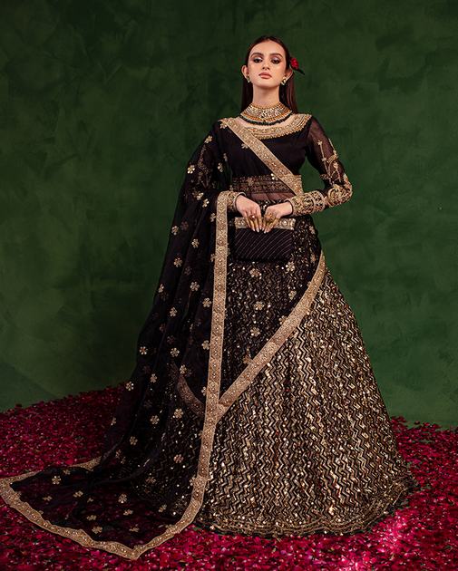 Korean Silk Black Lehenga Choli for Pakistani Wedding Dresses – Nameera ...