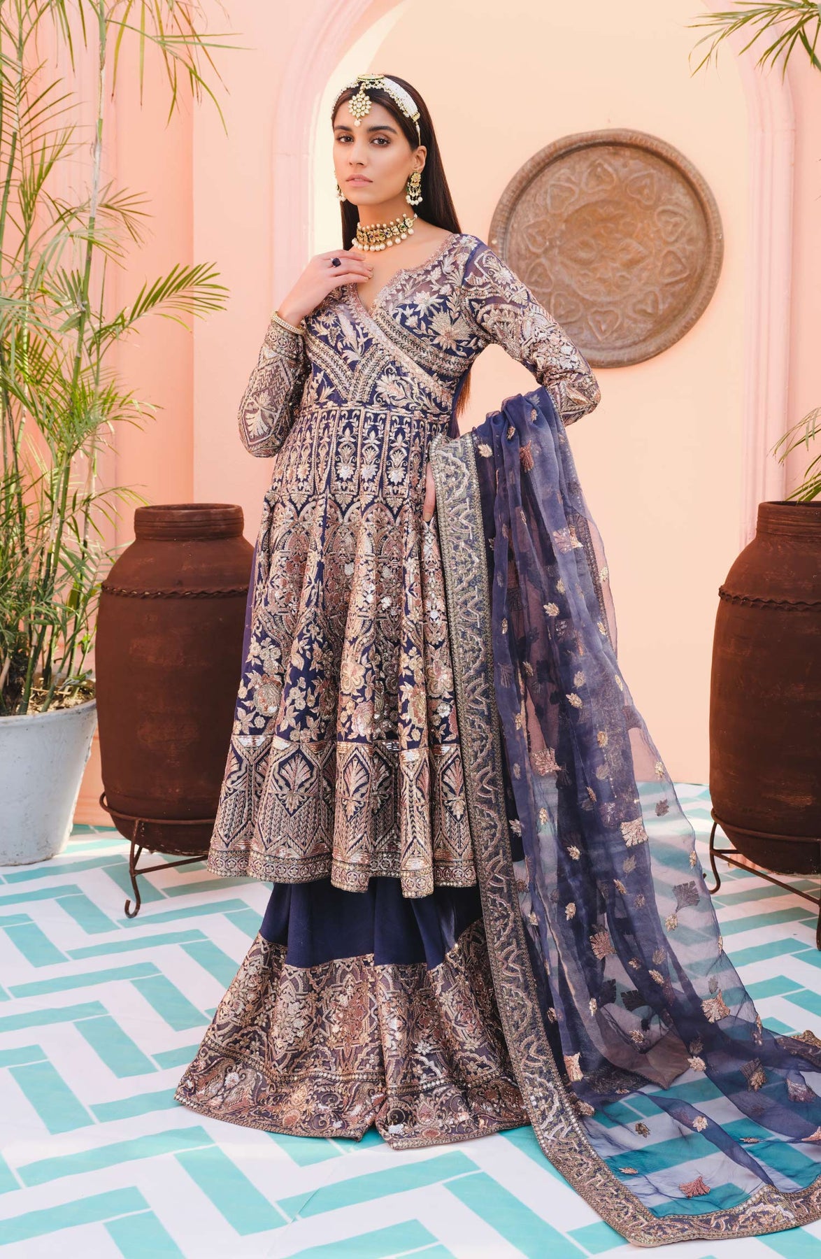 Buy Latest Blue Dress Pakistani in Angrakha Style Online – Nameera by ...