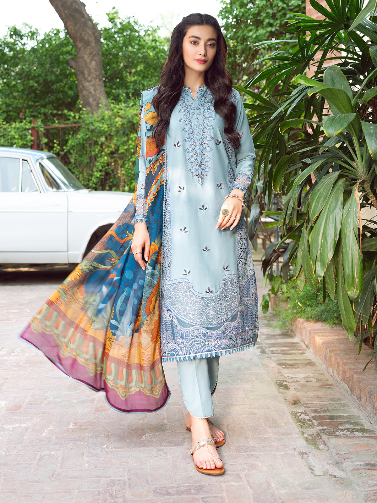 Blue Lawn Dress Pakistani in Kameez and Trouser Style – Nameera by Farooq