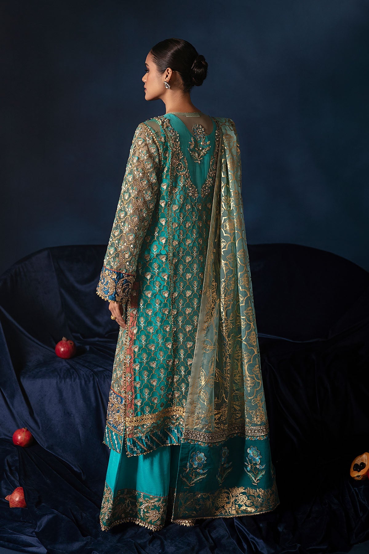 Blue Pakistani Wedding Dress in Kameez Trousers Style – Nameera by Farooq