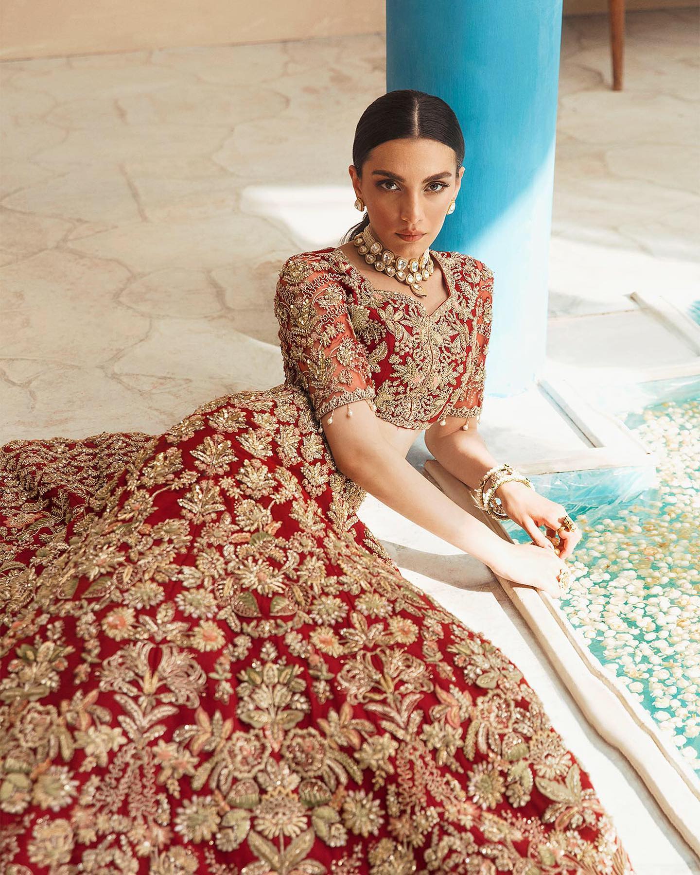 Buy Bridal Wedding Dress in Red Lehenga Choli Dupatta Style – Nameera ...