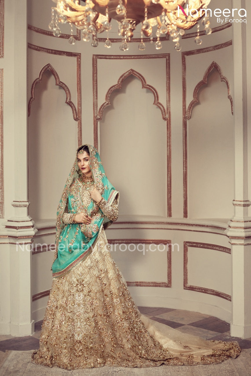 Latest Pakistani Bridal walima maxi in off white color – Nameera by Farooq