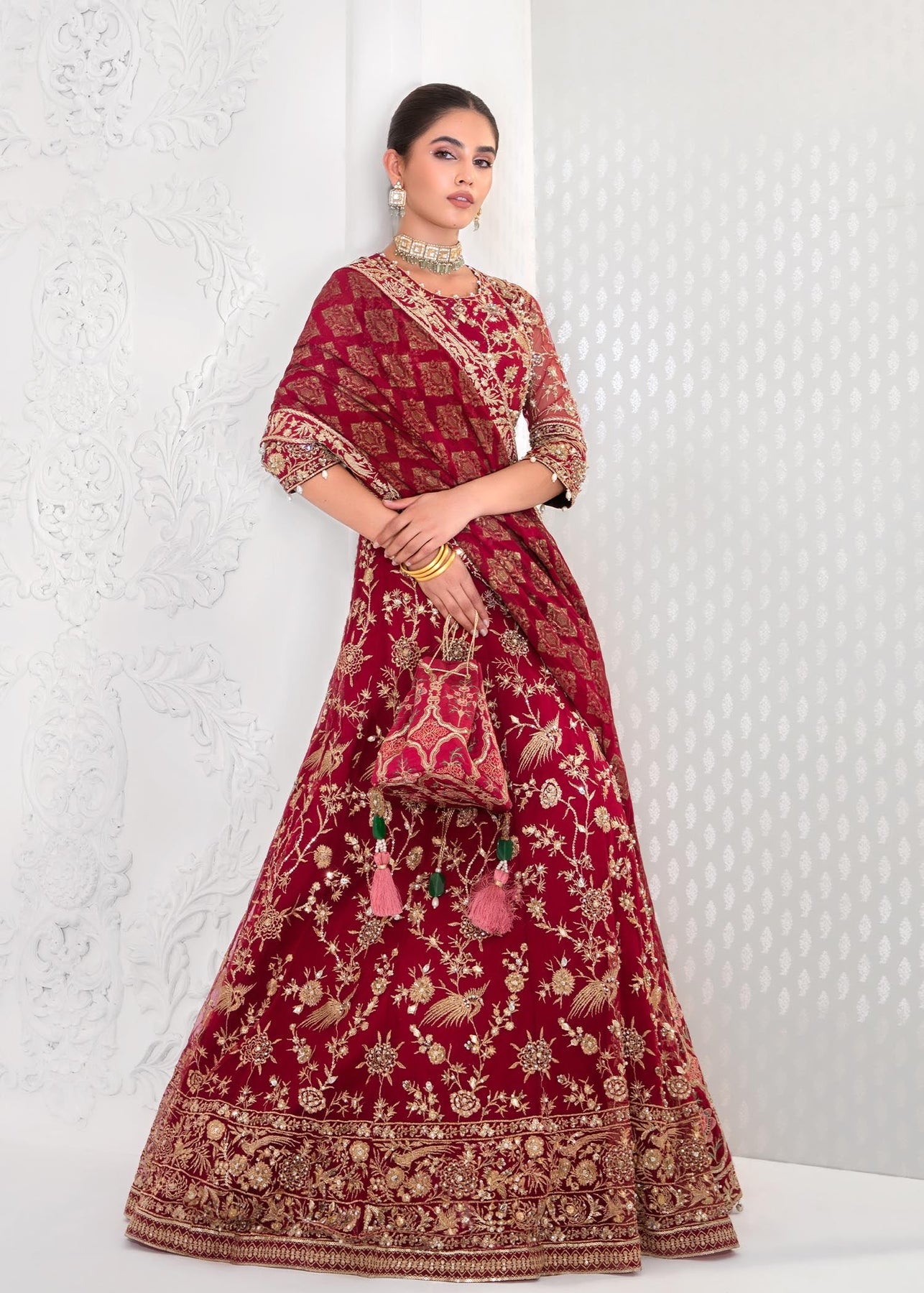 Deep Red Lehenga Choli Dupatta Indian Bridal Dress – Nameera by Farooq