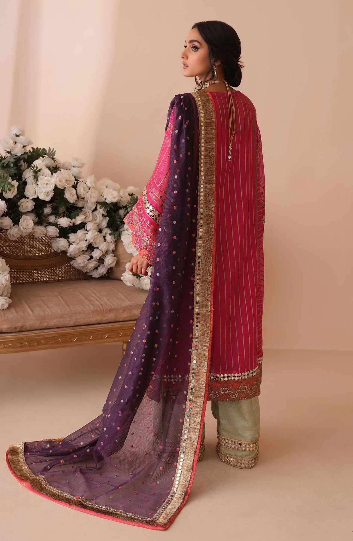 Embroidered Cotton Kameez and Jamawar Trouser Dress Online – Nameera by ...