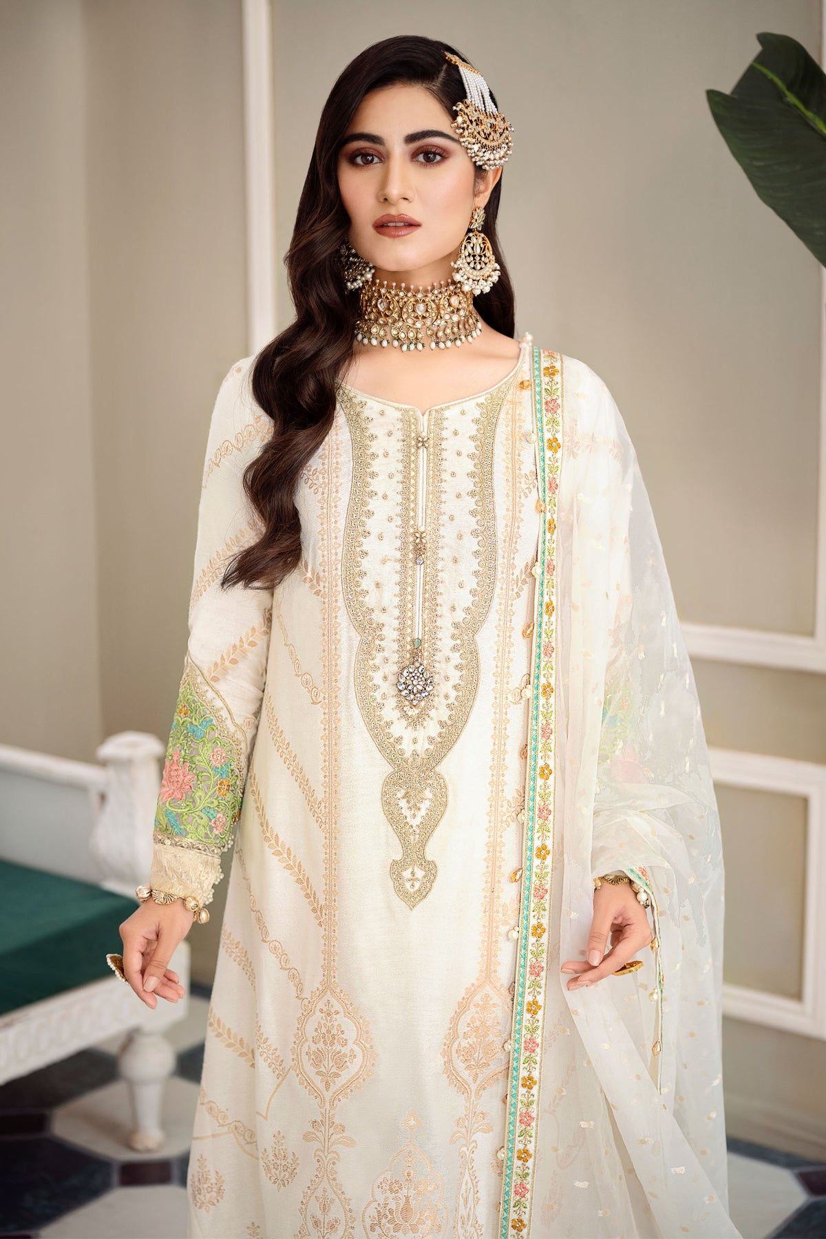 Embroidered Pakistani Long Frock Dupatta Wedding Dress – Nameera by Farooq