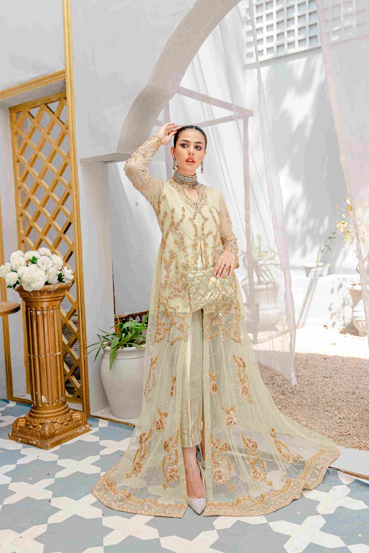 Buy Elegant Front Open Gown Pakistani Dress for Wedding – Nameera by Farooq