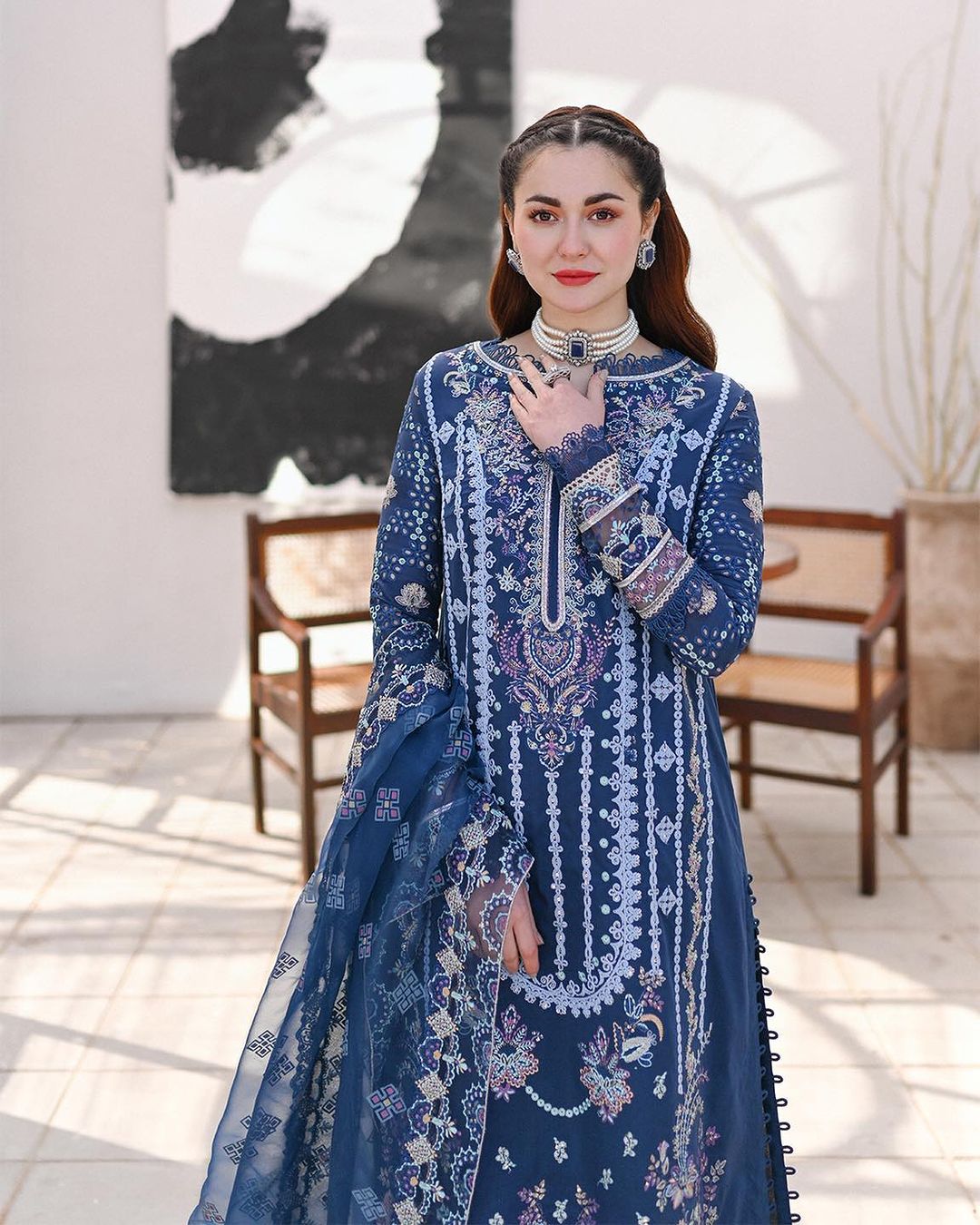 Kameez Trouser Dupatta Pakistani Blue Dress for Eid – Nameera by Farooq