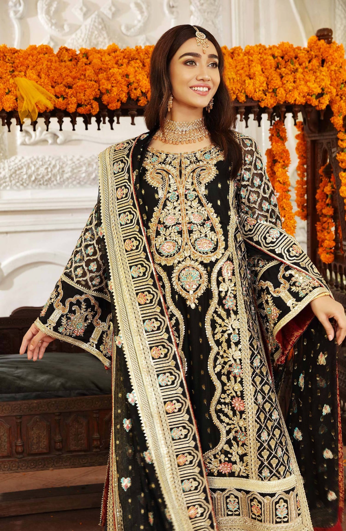 Pakistani Black Dress in Kameez Trouser Dupatta Style – Nameera by Farooq