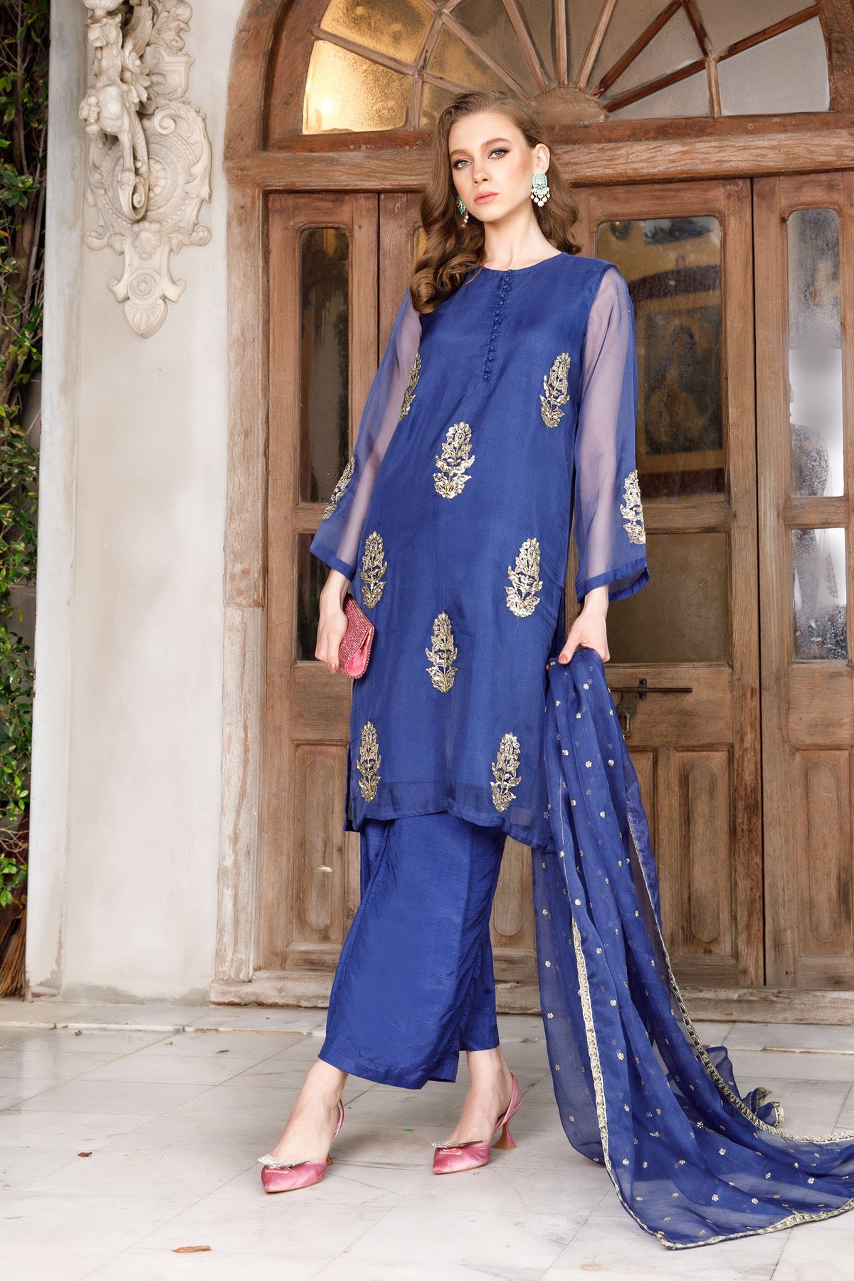 Buy Elegant Pakistani Blue Dress in Kameez Trouser Style – Nameera by ...