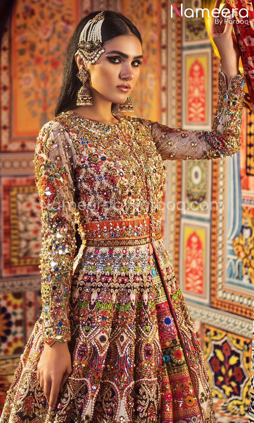 Vibrant Pakistani Bridal Frock with Multi-colored Embroidery – Nameera ...
